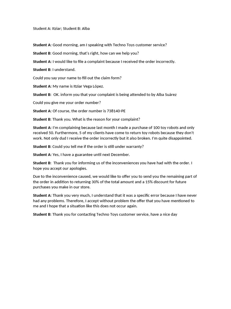 A Customer Complaint On The Phone | PDF