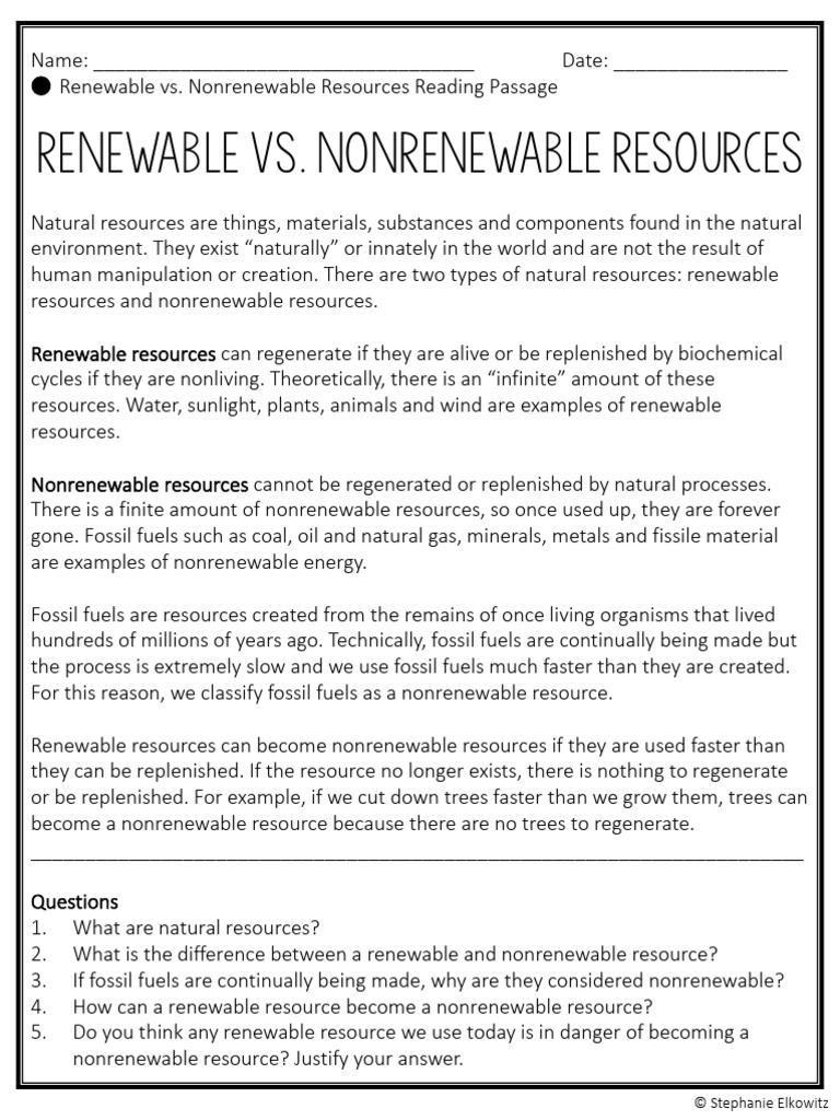 Renewable Vs Nonrenewable Reading | PDF