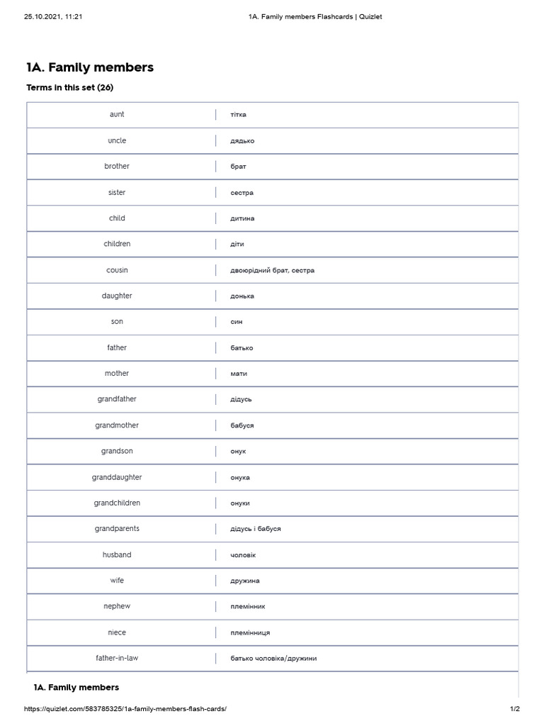 1A. Family Members Flashcards - Quizlet | PDF