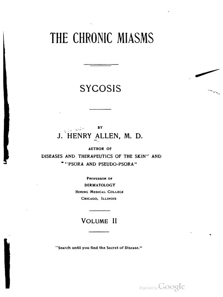 The Chronic Miasm - Sycosis - by J.H.Allen - Vol-2 | PDF
