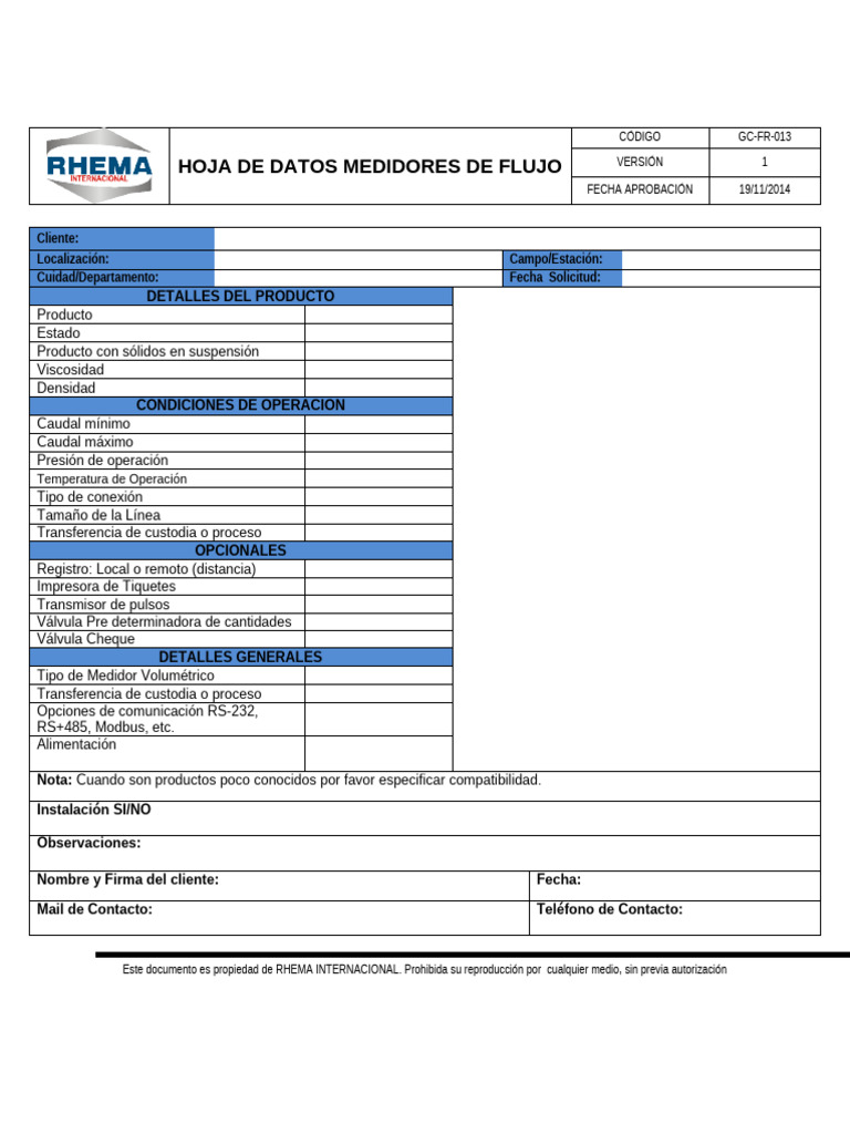 GC-FR-013 HOJA DE DATOS MEDIDORES DE FLUJO | PDF