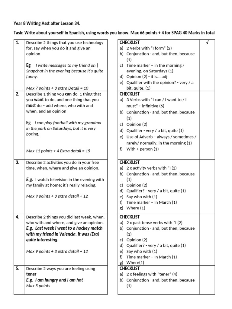 Y8 SpanishWriting Task Prep | PDF
