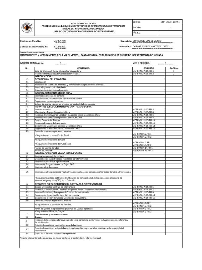Mepi Mn1 in 15 FR 1 Lista Chequeo Informe Mensual Ago Sep Int | PDF