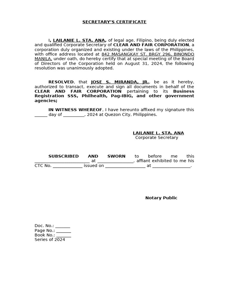 Sec Cert - Clear and Fair | PDF