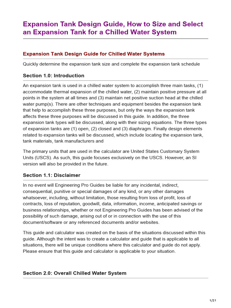 Expansion Tank Design Guide For Chilled Water System | PDF