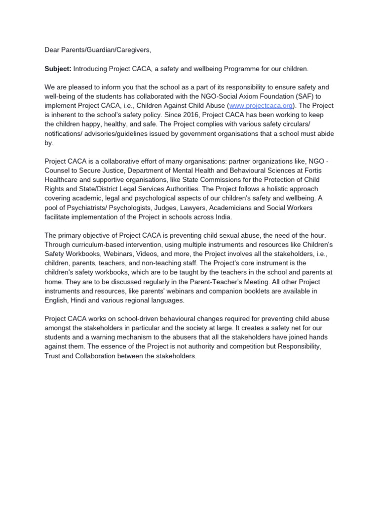 Project CACA: Child Safety Initiative | PDF | Wellness