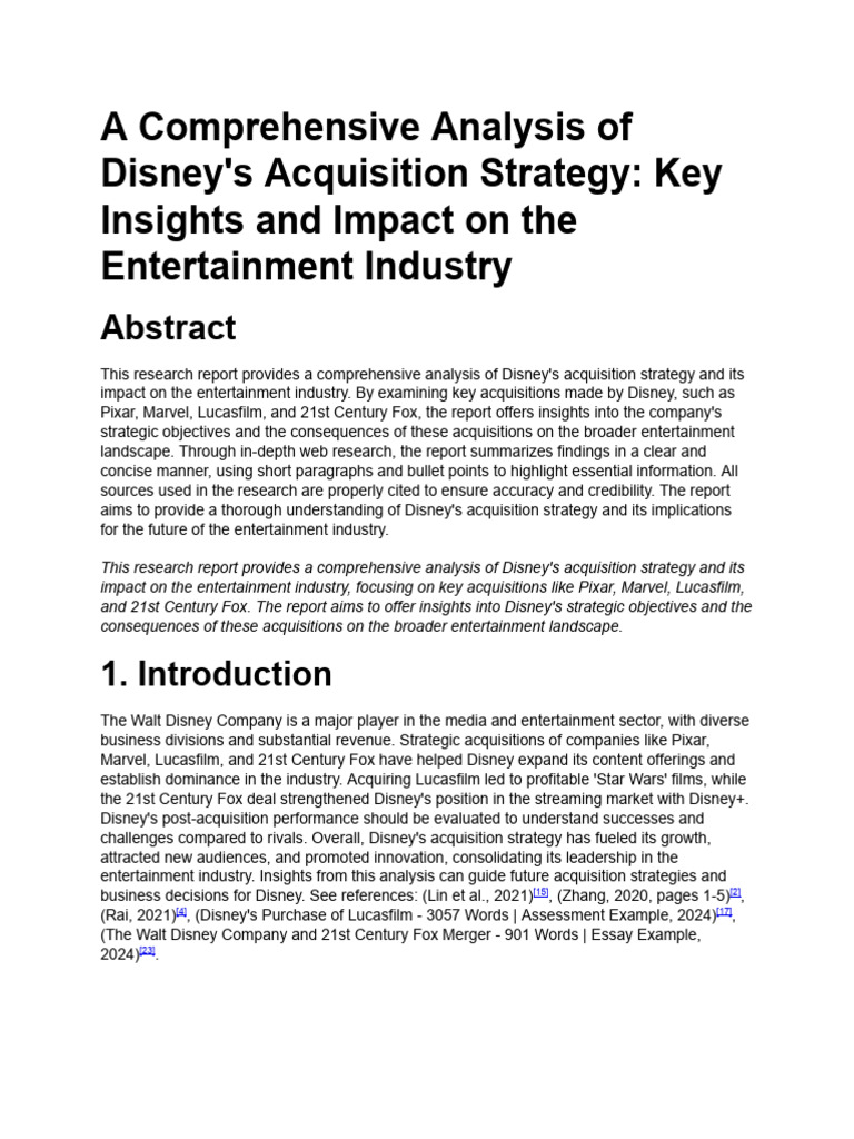 Disney's Acquisition Strategy Analysis | PDF | The Walt Disney Company ...