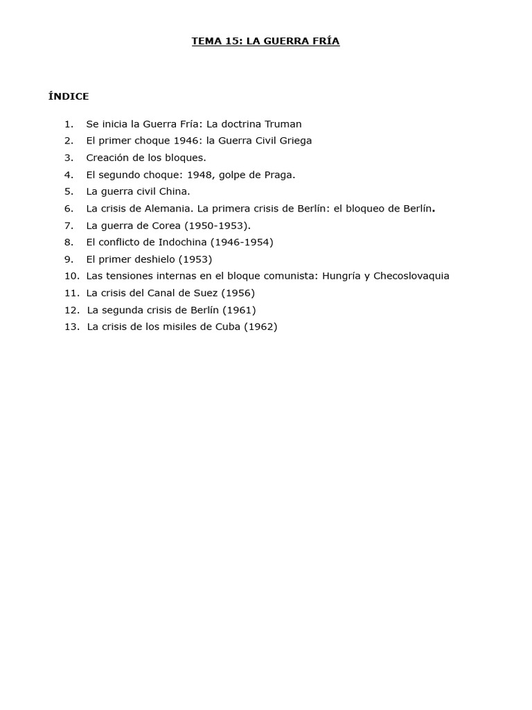 Tema 15 La Guerra Fría | PDF