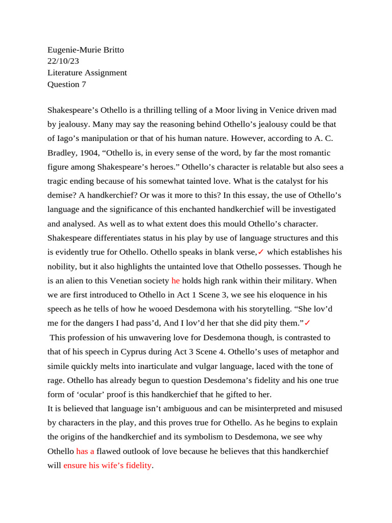 Eugenie-Murie Britto - Lit Assignment 2 Othello | PDF