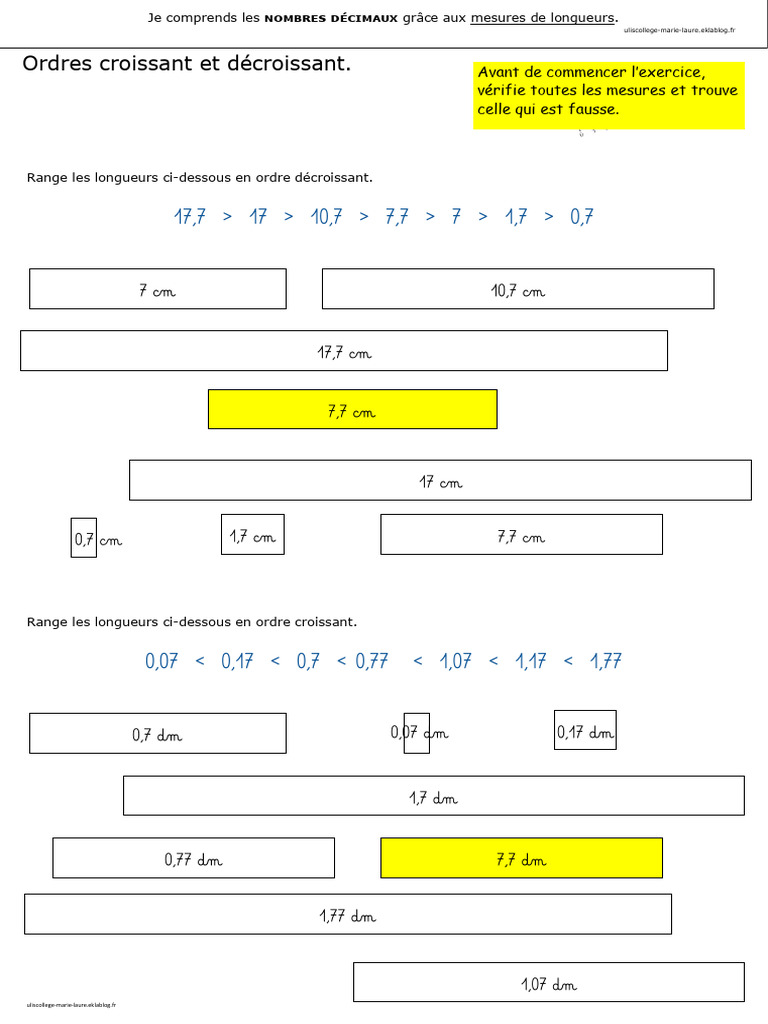 Comprendre Les Decimaux Avec Les Longueurs CORRECTION | PDF