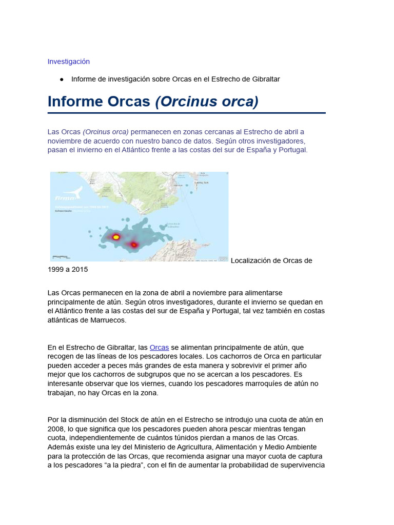 Informe Orcas (Orcinus Orca) | PDF