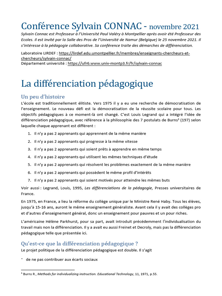 Connac - 2021 - Differenciation Pédagogique | PDF