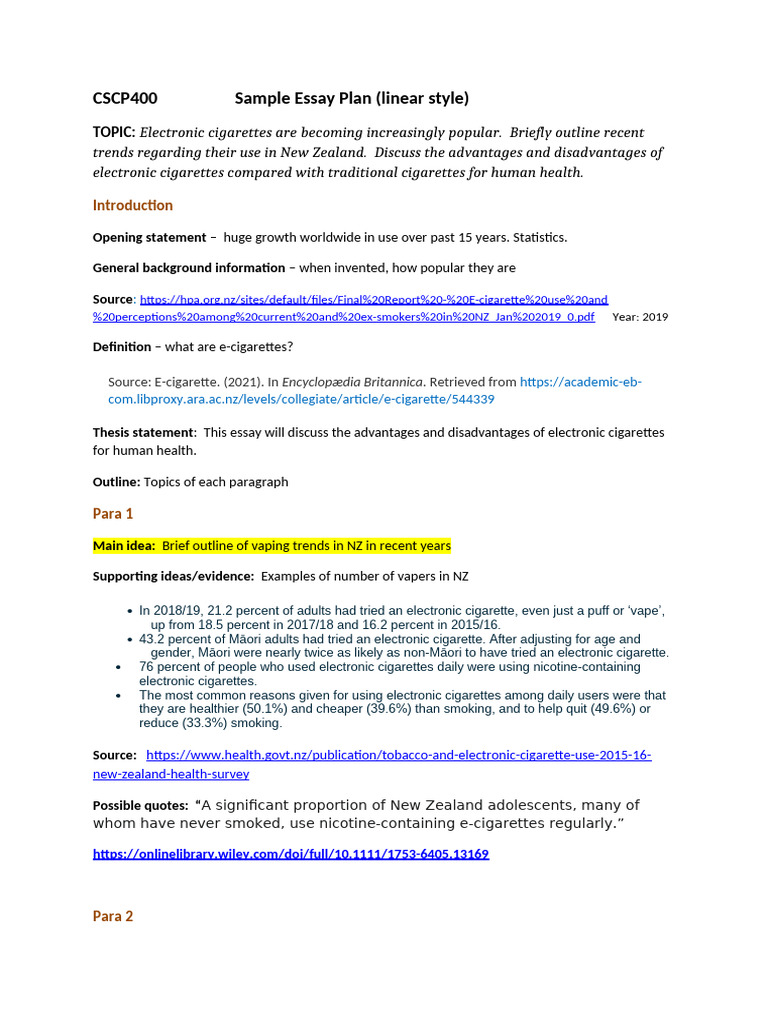 Sample Essay Plan Linear Style Updated 2022 | PDF