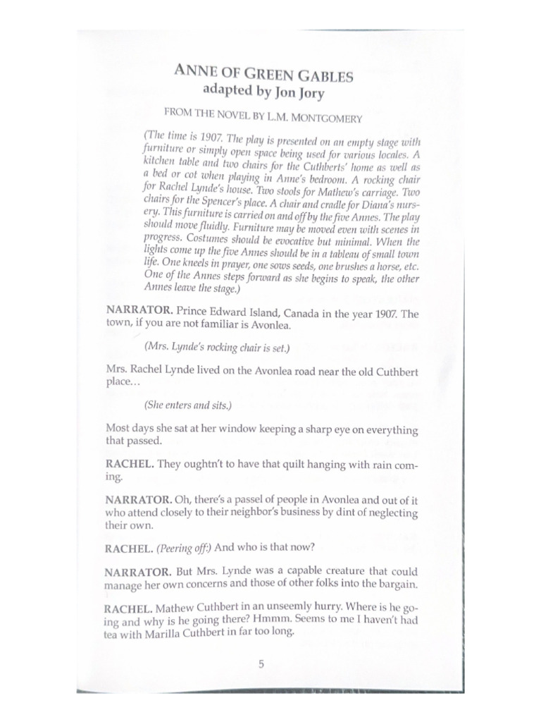 Anne of Green Gables - Jon Jory Script | PDF