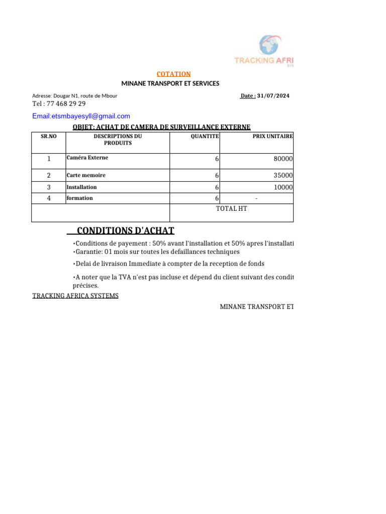 Cotation Minane Transport Camera Externe(1) | PDF