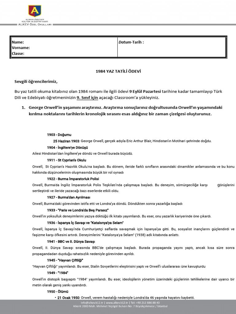 Kami Export - YUSUF KAYRAHAN ALIŞ - Hz-Tde-Yaz Tatili Okuma Kitabı Ödevi-1984-2 - 23-2024 | PDF