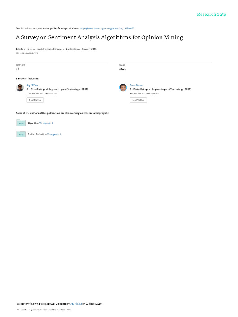 A Survey on Sentiment Analysis Algorithms for Opinion Mining | PDF A Survey on Sentiment Analysis Algorithms for Opinion Mining | PDF