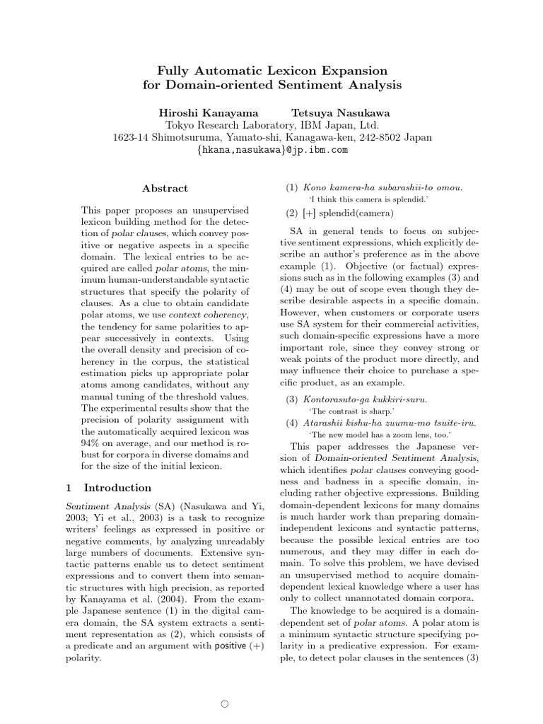 Fully Automatic Lexicon Expansion For Domain-Oriented Sentiment Analysis | PDF