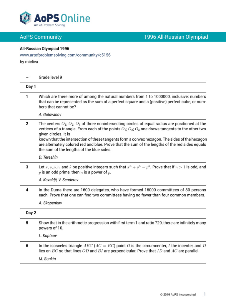Aops Community 1996 All-Russian Olympiad | PDF