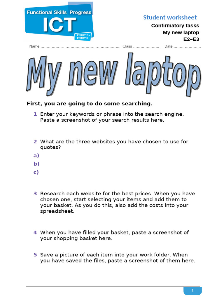 fs_ict_e2_e3_my new laptop_worksheet | PDF