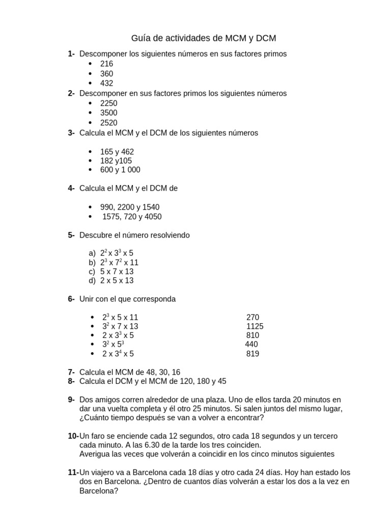 Guía de actividades de MCM y DCM | PDF