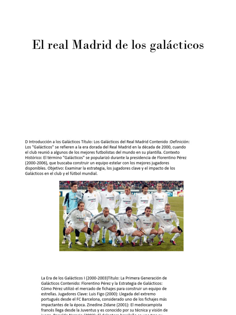 Los Galácticos del Real Madrid: Era y Impacto | PDF