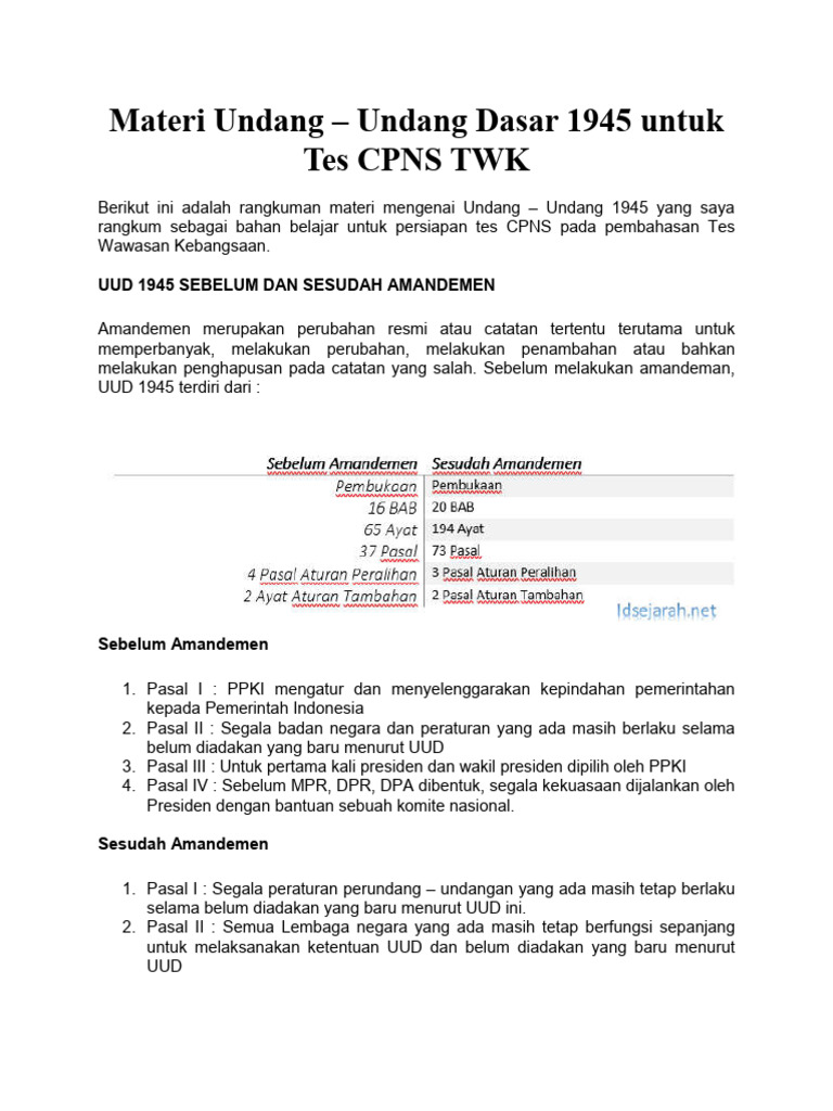 Materi UUD45 Untuk SKD TWK | PDF