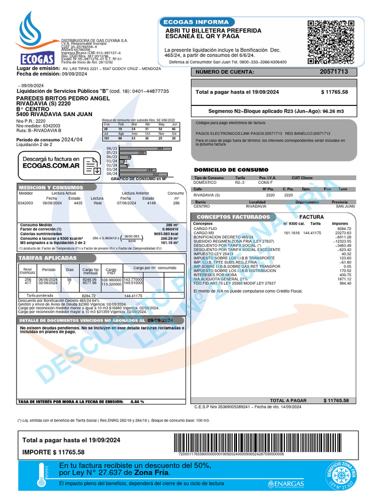 Factura Debito ECOGAS Nro 44877735 20571713 | PDF