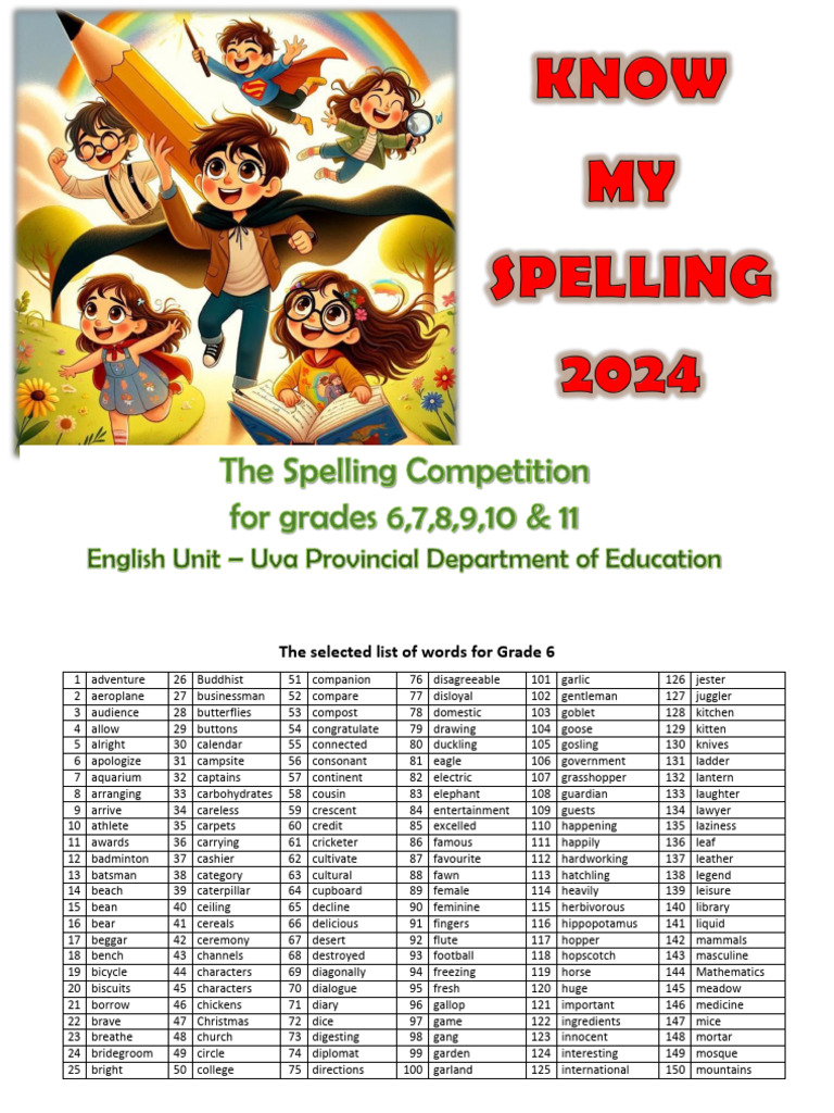 Spelling-Vocabulary List For Grade 6-11-2 | PDF