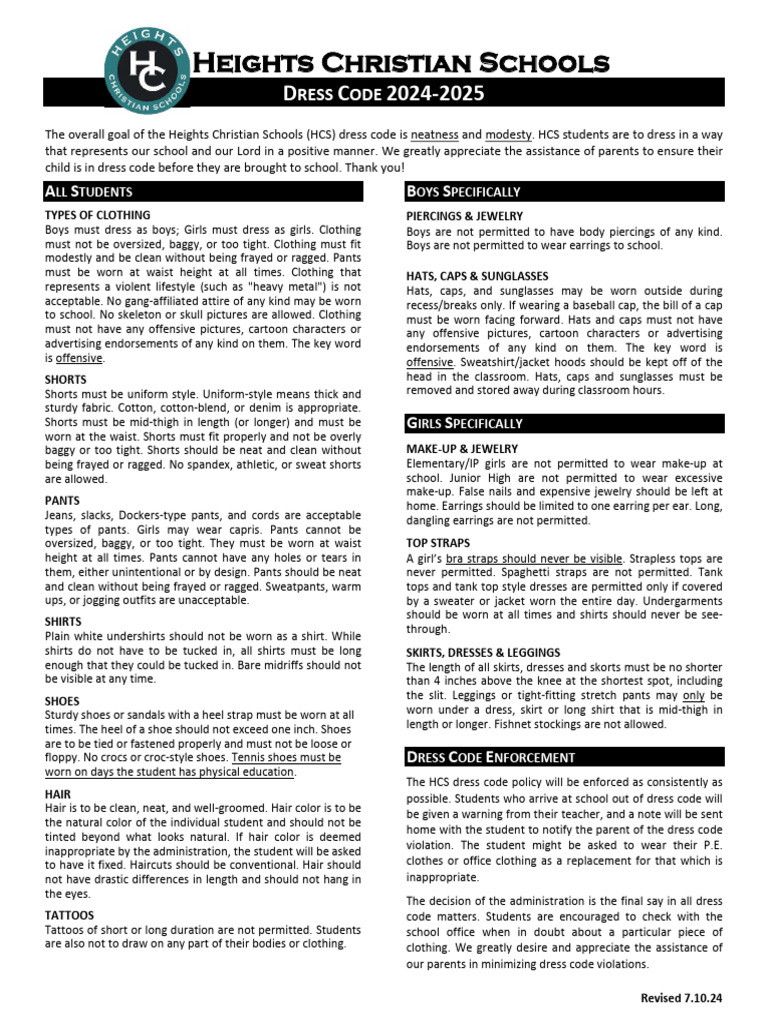 HCS 2024-2025 Dress Code | PDF
