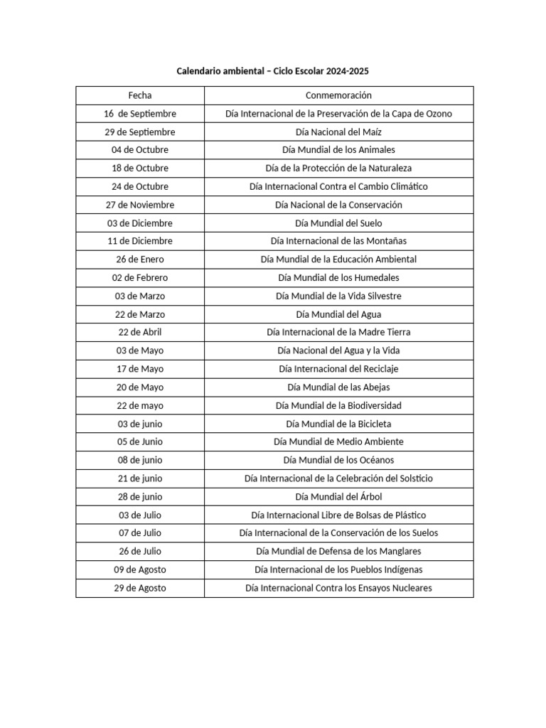 Calendario Ambiental - 2024-2025 | PDF Calendario Ambiental - 2024-2025 | PDF