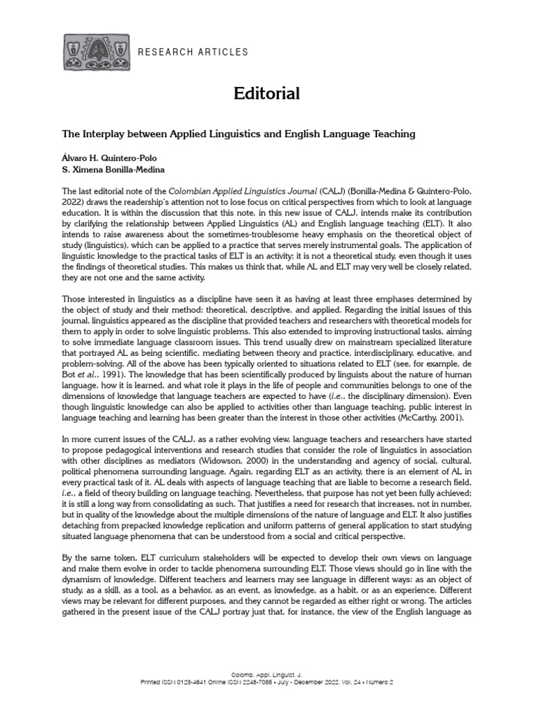 The Interplay Between Applied Linguistics and English Language Teaching - 2022 | PDF