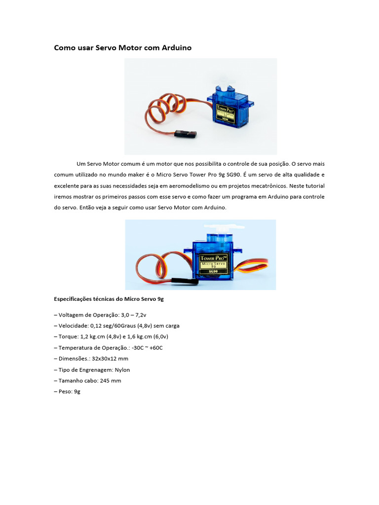 Como Usar Servo Motor Com Arduino | PDF