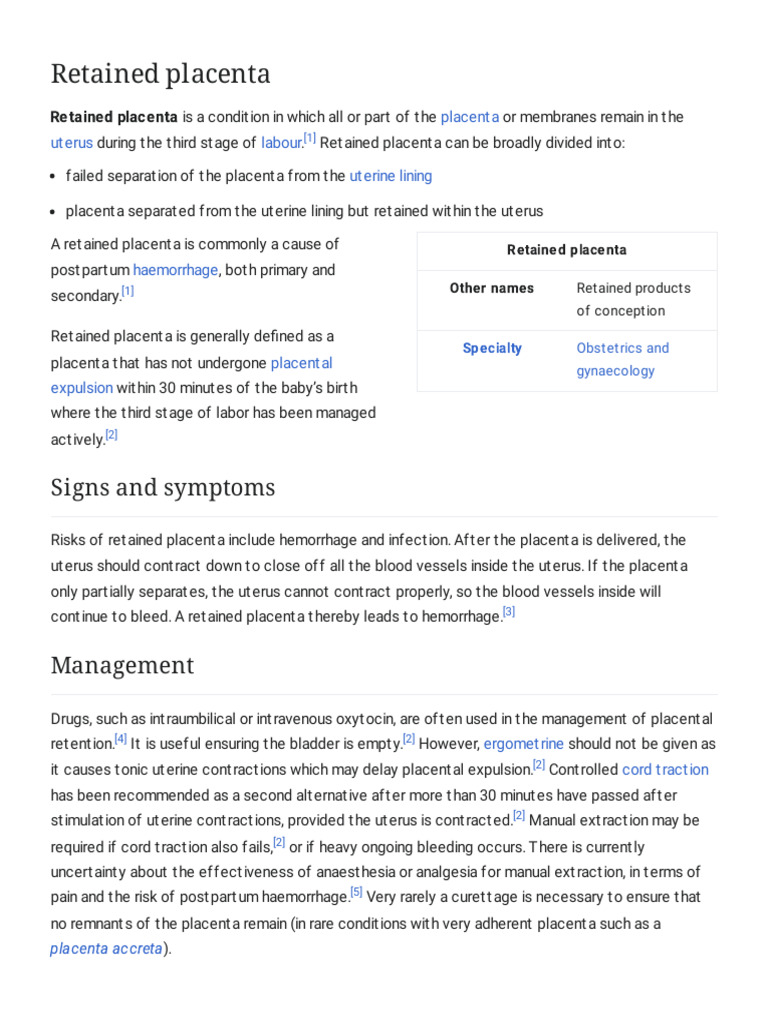 Retained Placenta - Wikipedia | PDF