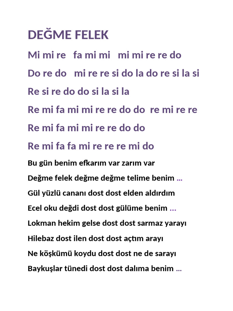 Değme Felek Yoruldum Yorgunum | PDF