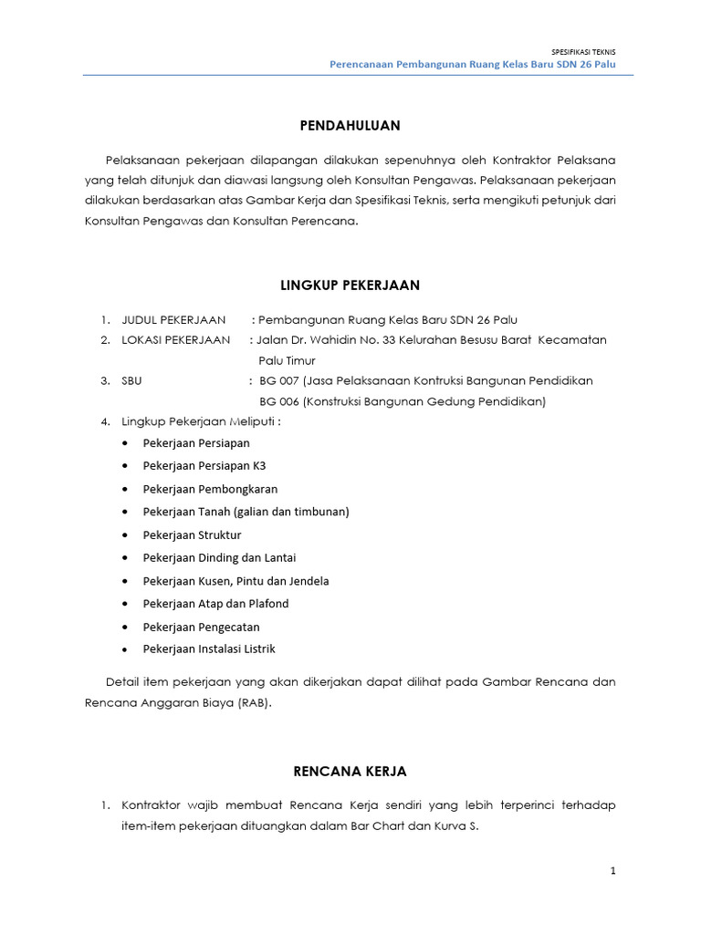 Spesifikasi Teknis RKB | PDF