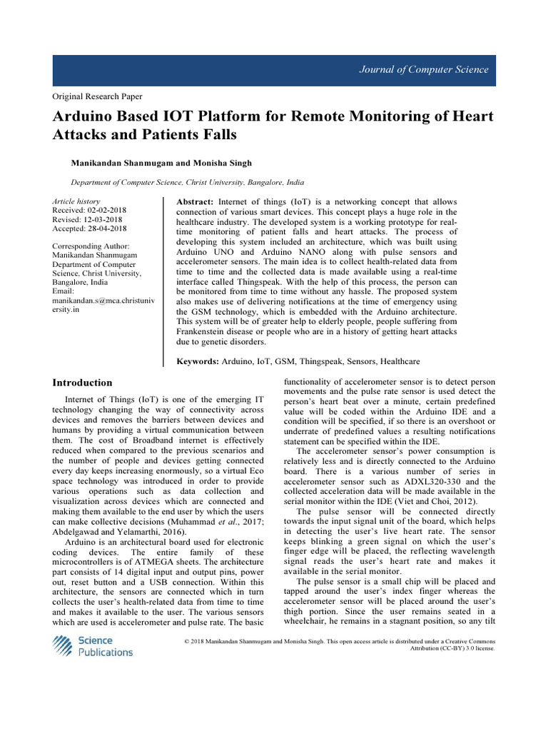 Arduino Based IOT Platform For Remote Monitoring of Heart Attacks and Patients Falls | PDF ...