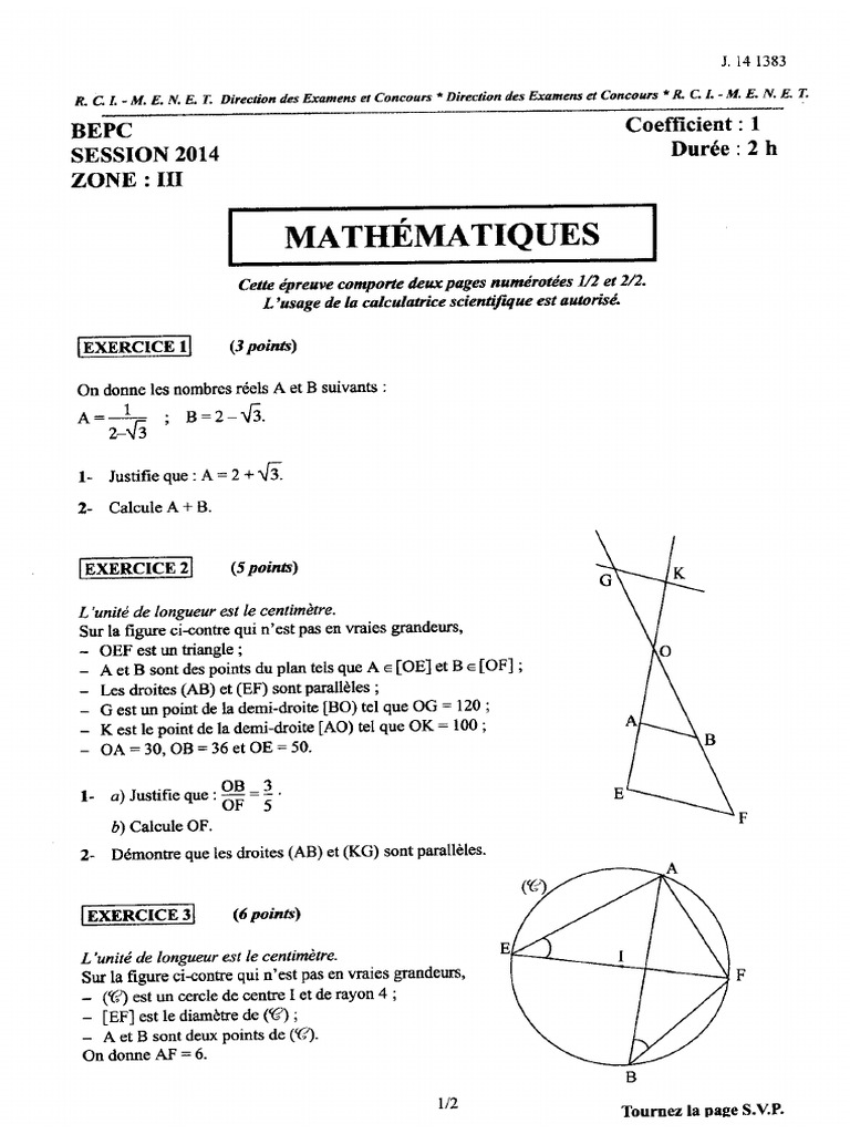 Bepc Z3 Math 2014 | PDF