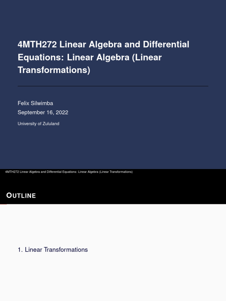 4MTH272 Linear Algebra and Differential Equations Linear Transformations | PDF