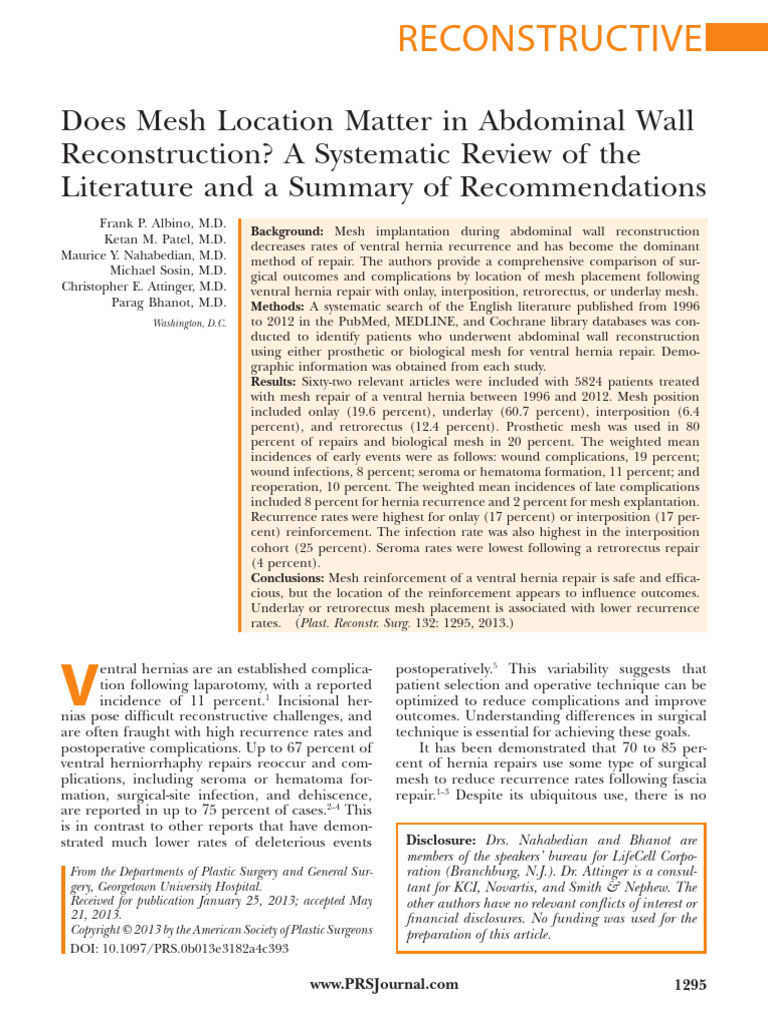 Does Mesh Location Matter in Abdominal Wall | PDF