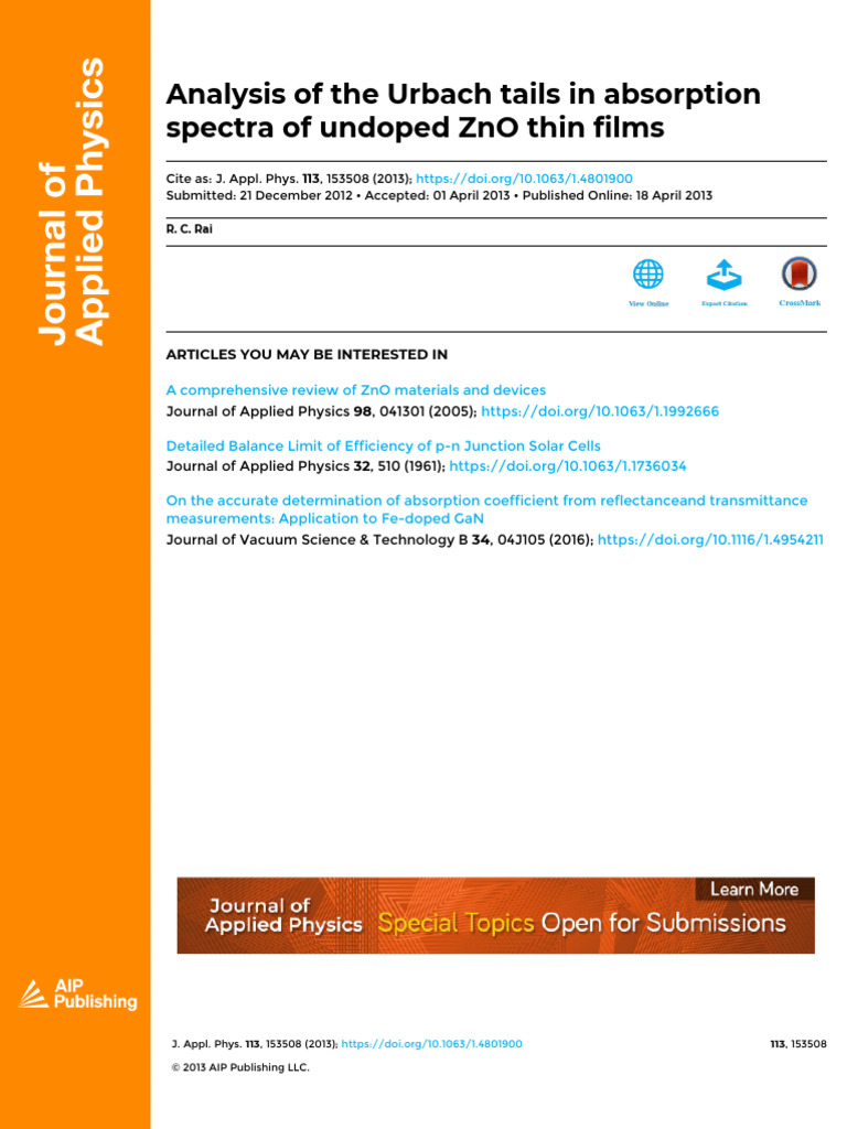 Rai - 2013 - Analysis of The Urbach Tails in Absorption Spectra | PDF ...