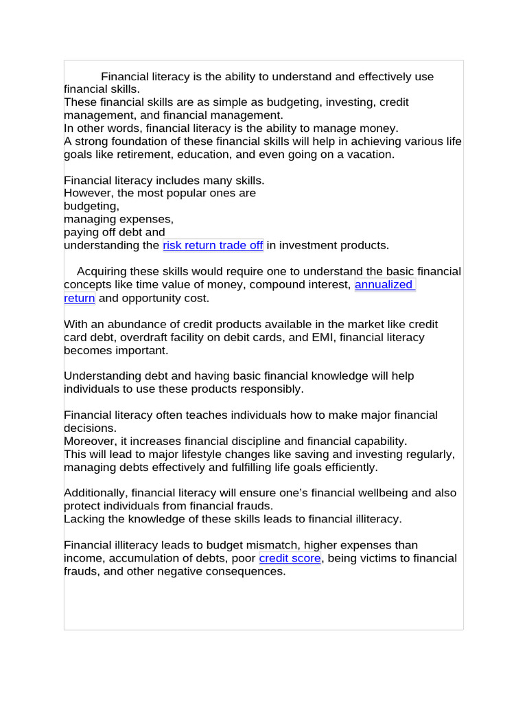 Financial Literacy | PDF