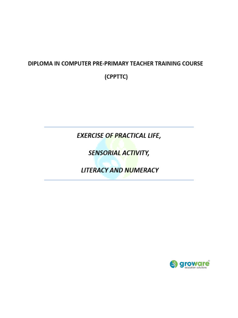 Exercise of Practical Life Sensorial Literacy Numeracy | PDF