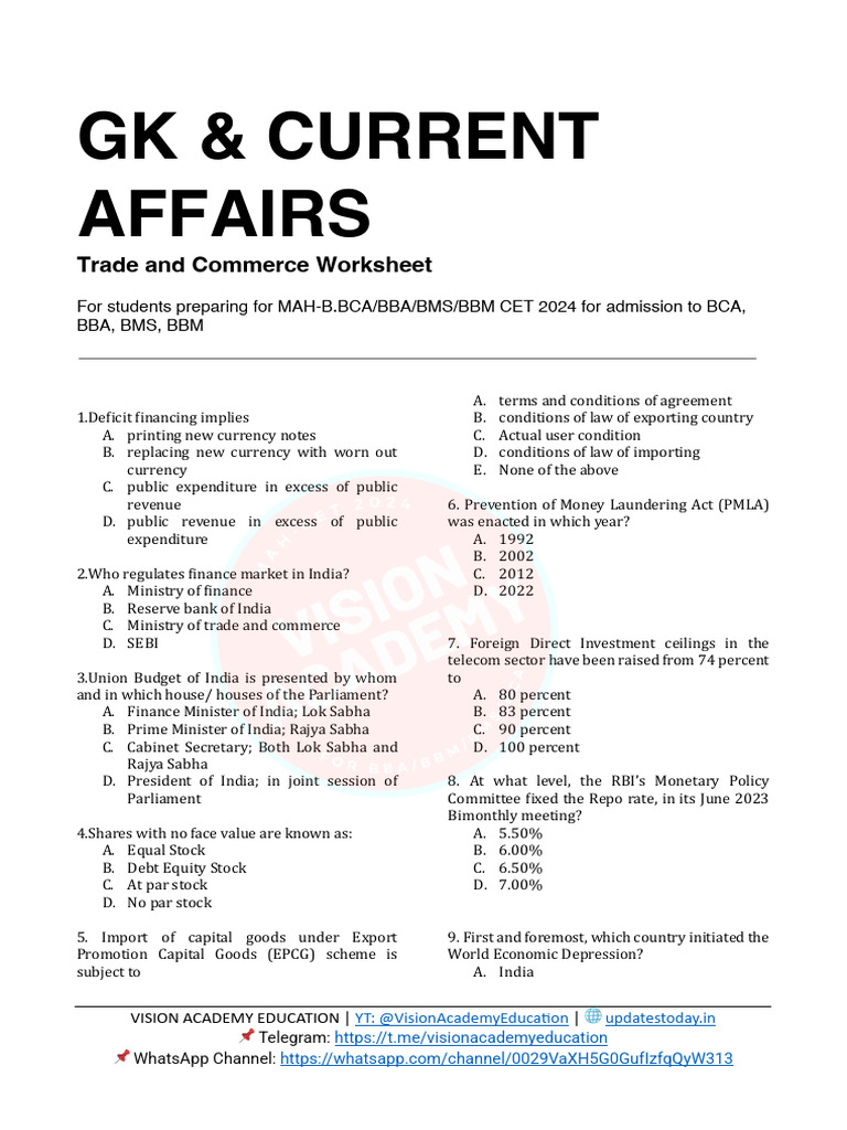 Day-34-GK Trade & Commerce (Vision Academy) | PDF