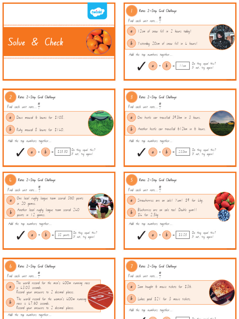 Cards - Unit Rates Solve - Check Cards | PDF