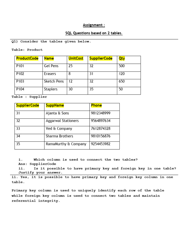 Assignment SQL Two Tables | PDF