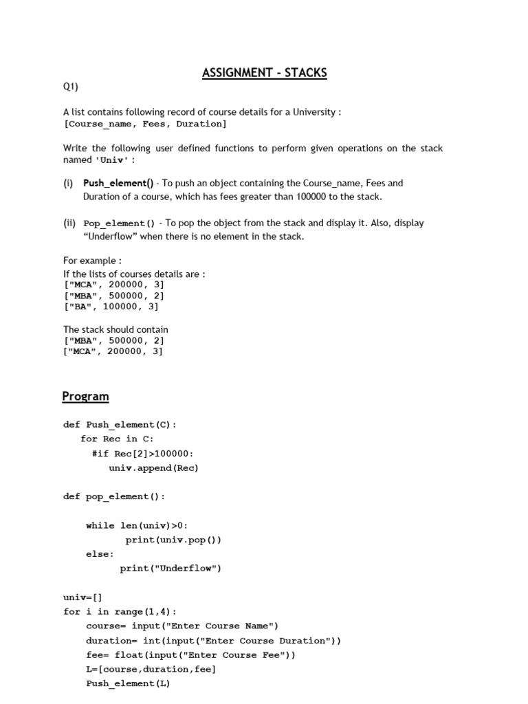 Assignment Stacks | PDF