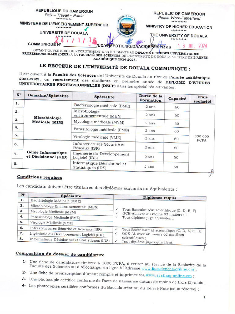 Fac Sciences Lancment Deup Prof 24-25 | PDF