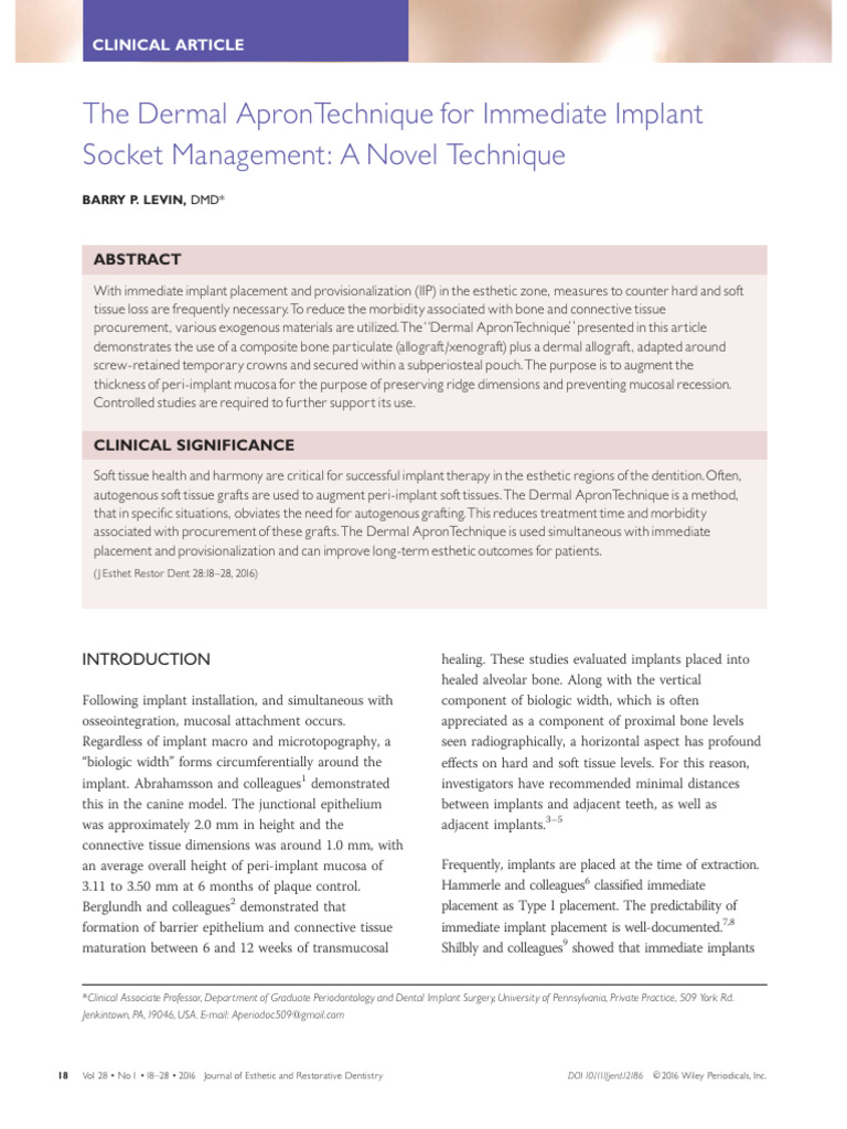 The Dermal Apron Technique for Immediate Implant Socket Management a ... The Dermal Apron Technique for Immediate Implant Socket Management a ...
