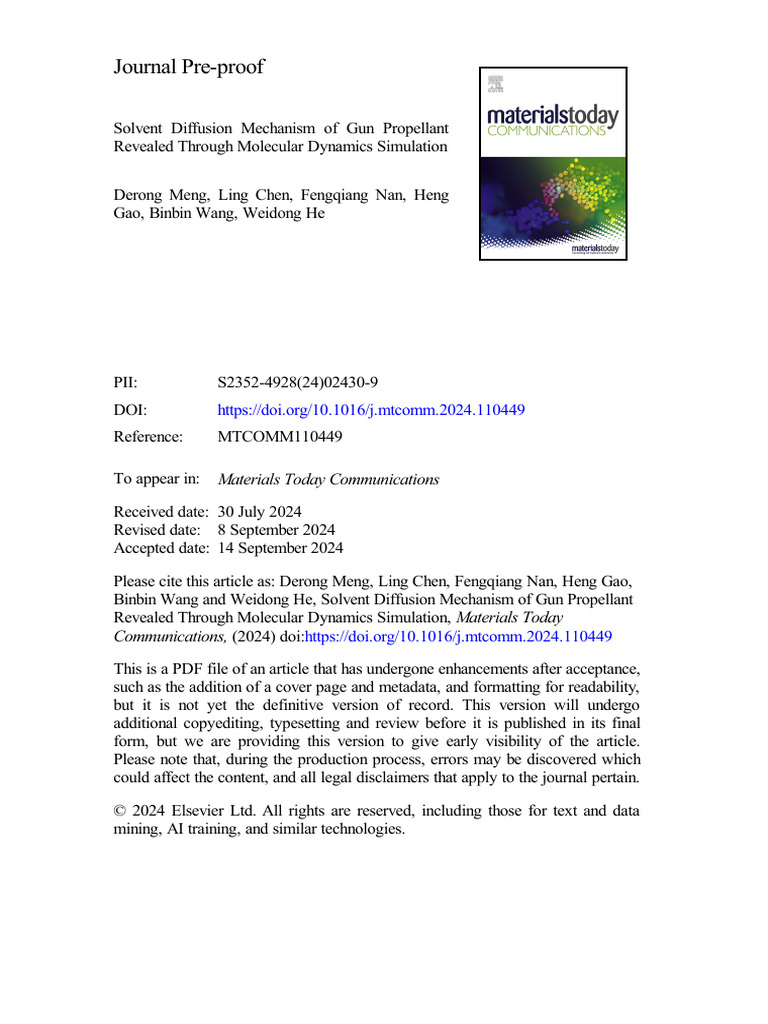 Solvent Diffusion Mechanism of Gun Propellant Reveale - 2024 ...